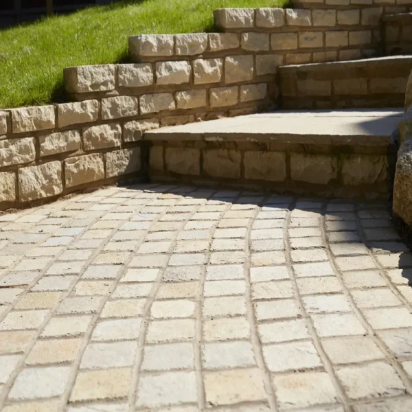 Yellow Limestone Cobble Setts 100x100x 22mm - 1 SQM | Natural Paving